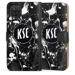 DeinDesign Galaxy A12 Handy Klapph&uuml;lle Handyh&uuml;lle aus Kunst Leder schwarz Flip Case Official Licensed Product Ksc Karlsruher Sc Sideflip mit langer Lasche