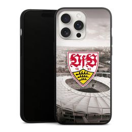 DeinDesign iPhone 15 Pro Max Handy Premium Silikon H&uuml;lle Handyh&uuml;lle schwarz Case Official Licensed Product Vfb Stuttgart Stadium Silikon Premium Case