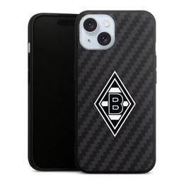 DeinDesign iPhone 15 Handy Premium Silikon H&uuml;lle Handyh&uuml;lle schwarz Case Borussia M&ouml;nchengladbach Carbon Gladbach Silikon Premium Case