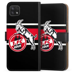 DeinDesign Galaxy A22 5G Handy Klapph&uuml;lle Handyh&uuml;lle aus Kunst Leder schwarz Flip Case 1. Fc K&ouml;ln Logo Official Licensed Product Sideflip mit langer Lasche