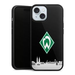 DeinDesign iPhone 15 Handy Gallery Case Handyh&uuml;lle 9H Geh&auml;rtetes Glas R&uuml;ckseite H&uuml;lle Skyline Sv Werder Bremen Official Licensed Product Gallery Case