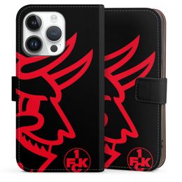DeinDesign iPhone 14 Pro Handy Klapph&uuml;lle Handyh&uuml;lle aus Kunst Leder schwarz Flip Case 1. Fc Kaiserslautern Logo Official Licensed Product Sideflip mit langer 