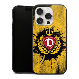 DeinDesign iPhone 15 Pro Handy Slim Case extra d&uuml;nn Silikon Handyh&uuml;lle schwarz H&uuml;lle Official Licensed Product Soccer Sg Dynamo Dresden Silikon Slim Case