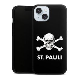 DeinDesign iPhone 15 Handy Premium Silikon H&uuml;lle Handyh&uuml;lle schwarz Case Totenkopf Fc St. Pauli Official Licensed Product Silikon Premium Case