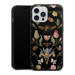 DeinDesign iPhone 13 Pro Max Handy Premium Silikon H&uuml;lle Handyh&uuml;lle schwarz Case Flower Wreath Bee Blossom Silikon Premium Case