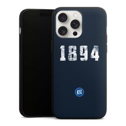DeinDesign iPhone 15 Pro Max Handy Premium Silikon H&uuml;lle Handyh&uuml;lle schwarz Case Karlsruher Sc Ksc Bundesliga Silikon Premium Case