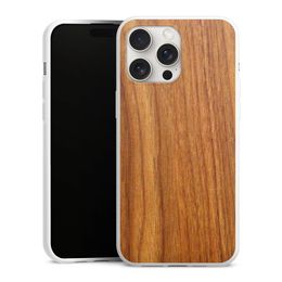 DeinDesign iPhone 15 Pro Max Handy Silikon H&uuml;lle Case wei&szlig; Handyh&uuml;lle Larch Wood Wooden Look Silikon Case