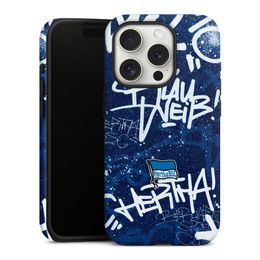 DeinDesign iPhone 15 Pro Handy Panzer Handyh&uuml;lle robuste Outdoor H&uuml;lle Schutzh&uuml;lle matt Official Licensed Product Hertha Bsc Graffiti Tough Case