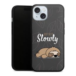 DeinDesign iPhone 15 Handy Premium Silikon H&uuml;lle Handyh&uuml;lle schwarz Case Sloth Lazy Sunday Sayings Silikon Premium Case