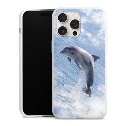 DeinDesign iPhone 15 Pro Max Handy Silikon H&uuml;lle Case wei&szlig; Handyh&uuml;lle Wale Ocean Dolphin Silikon Case