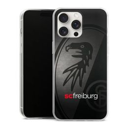 DeinDesign iPhone 15 Pro Max Handy Silikon H&uuml;lle Case transparent Handyh&uuml;lle Official Licensed Product Sc Freiburg Metallic Look Silikon Case