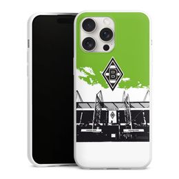 DeinDesign iPhone 15 Pro Max Handy Silikon H&uuml;lle Case wei&szlig; Handyh&uuml;lle Merchandise Borussia M&ouml;nchengladbach Stadium Silikon Case