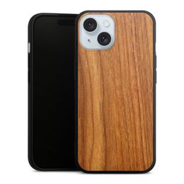 DeinDesign iPhone 15 Handy Premium Silikon H&uuml;lle Handyh&uuml;lle schwarz Case Larch Wood Wooden Look Silikon Premium Case