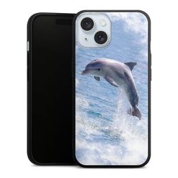 DeinDesign iPhone 15 Handy Premium Silikon H&uuml;lle Handyh&uuml;lle schwarz Case Wale Ocean Dolphin Silikon Premium Case