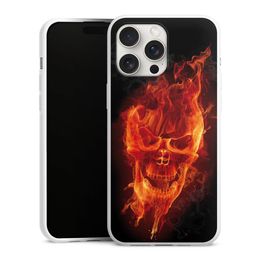 DeinDesign iPhone 15 Pro Max Handy Silikon H&uuml;lle Case wei&szlig; Handyh&uuml;lle Totenkopf Skull Fire Silikon Case