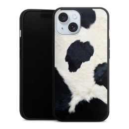 DeinDesign iPhone 15 Handy Premium Silikon H&uuml;lle Handyh&uuml;lle schwarz Case Animal Look Animal Print Cow Skin Silikon Premium Case