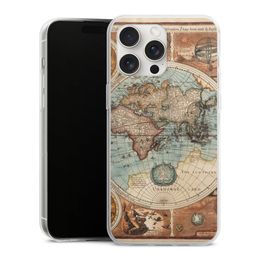 DeinDesign iPhone 15 Pro Max Handy Silikon Hülle Case transparent Handyhülle Vintage World Map Map Silikon Case