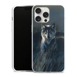 DeinDesign iPhone 15 Pro Max Handy Silikon H&uuml;lle Case wei&szlig; Handyh&uuml;lle Wolf Painting Nature Silikon Case