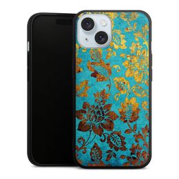 DeinDesign iPhone 15 Handy Premium Silikon H&uuml;lle Handyh&uuml;lle schwarz Case Flowers Vintage Ornament Silikon Premium Case