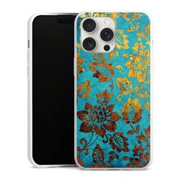 DeinDesign iPhone 15 Pro Max Handy Silikon H&uuml;lle Case wei&szlig; Handyh&uuml;lle Flowers Vintage Ornament Silikon Case