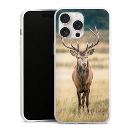 DeinDesign iPhone 15 Pro Max Handy Silikon H&uuml;lle Case wei&szlig; Handyh&uuml;lle Forrest Deer Meadow Silikon Case