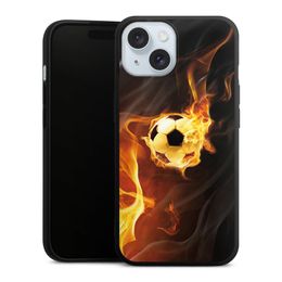 DeinDesign iPhone 15 Handy Premium Silikon H&uuml;lle Handyh&uuml;lle schwarz Case Soccer Ball Fire Silikon Premium Case