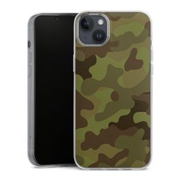 DeinDesign iPhone 14 Plus Handy Silikon H&uuml;lle Case transparent Handyh&uuml;lle Camouflage Tarnmuster Army Silikon Case
