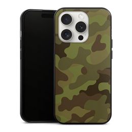 DeinDesign iPhone 15 Pro Handy Slim Case extra d&uuml;nn Silikon Handyh&uuml;lle schwarz H&uuml;lle Camouflage Tarnmuster Army Silikon Slim Case