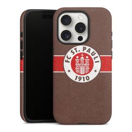 DeinDesign iPhone 15 Pro Handy Panzer Handyh&uuml;lle robuste Outdoor H&uuml;lle Schutzh&uuml;lle matt Fc St. Pauli Logo Official Licensed Product Tough Case