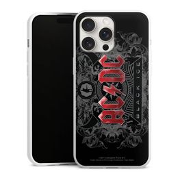 DeinDesign iPhone 15 Pro Max Handy Silikon H&uuml;lle Case wei&szlig; Handyh&uuml;lle Merchandise Black Ice Acdc Silikon Case