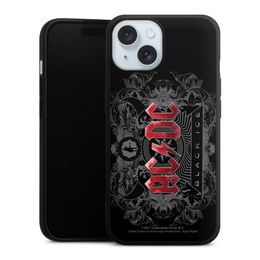 DeinDesign iPhone 15 Handy Premium Silikon H&uuml;lle Handyh&uuml;lle schwarz Case Merchandise Black Ice Acdc Silikon Premium Case