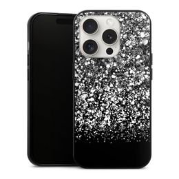 DeinDesign iPhone 15 Pro Handy Slim Case extra d&uuml;nn Silikon Handyh&uuml;lle schwarz H&uuml;lle Muster Snowflake Glitzer Silikon Slim Case