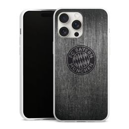 DeinDesign iPhone 15 Pro Max Handy Silikon H&uuml;lle Case wei&szlig; Handyh&uuml;lle Fcb Metallic Look Fc Bayern M&uuml;nchen Silikon Case