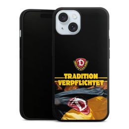 DeinDesign iPhone 15 Handy Premium Silikon H&uuml;lle Handyh&uuml;lle schwarz Case Sgd Sg Dynamo Dresden Merchandise Silikon Premium Case