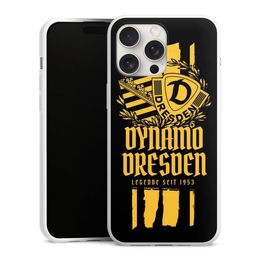 DeinDesign iPhone 15 Pro Max Handy Silikon H&uuml;lle Case wei&szlig; Handyh&uuml;lle Sg Dynamo Dresden Statement Sgd Silikon Case