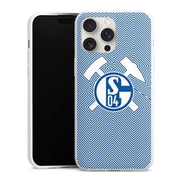 DeinDesign iPhone 15 Pro Max Handy Silikon H&uuml;lle Case wei&szlig; Handyh&uuml;lle Bundesliga Stripes Fc Schalke 04 Silikon Case