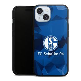 DeinDesign iPhone 15 Handy Premium Silikon H&uuml;lle Handyh&uuml;lle schwarz Case Camouflage Fc Schalke 04 Muster Silikon Premium Case