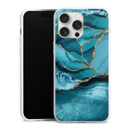 DeinDesign iPhone 15 Pro Max Handy Silikon H&uuml;lle Case wei&szlig; Handyh&uuml;lle Marble Gemstone Glitzer Silikon Case