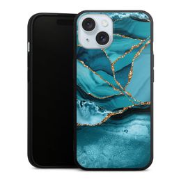 DeinDesign iPhone 15 Handy Premium Silikon H&uuml;lle Handyh&uuml;lle schwarz Case Marble Gemstone Glitzer Silikon Premium Case