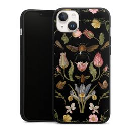 DeinDesign iPhone 14 Handy Premium Silikon H&uuml;lle Handyh&uuml;lle schwarz Case Flower Wreath Bee Blossom Silikon Premium Case
