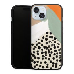 DeinDesign iPhone 15 Handy Premium Silikon H&uuml;lle Handyh&uuml;lle schwarz Case Abstract Boho Kunst Silikon Premium Case