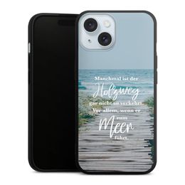 DeinDesign iPhone 15 Handy Premium Silikon H&uuml;lle Handyh&uuml;lle schwarz Case Spruch Beach Statement Silikon Premium Case