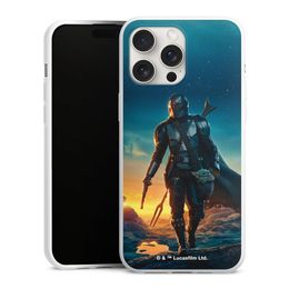 DeinDesign iPhone 15 Pro Max Handy Silikon H&uuml;lle Case wei&szlig; Handyh&uuml;lle Star Wars The Mandalorian Sunset Silikon Case