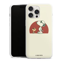 DeinDesign iPhone 15 Pro Max Handy Silikon H&uuml;lle Case wei&szlig; Handyh&uuml;lle Snoopy Official Licensed Product Kindheit Silikon Case