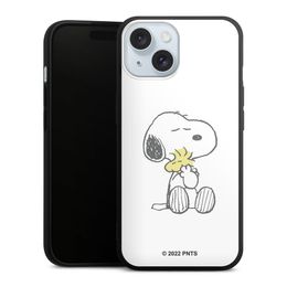 DeinDesign iPhone 15 Handy Premium Silikon H&uuml;lle Handyh&uuml;lle schwarz Case Snoopy Love Peanuts Silikon Premium Case