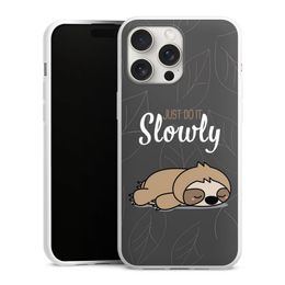 DeinDesign iPhone 15 Pro Max Handy Silikon H&uuml;lle Case wei&szlig; Handyh&uuml;lle Sloth Lazy Sunday Sayings Silikon Case
