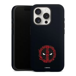 DeinDesign iPhone 15 Pro Handy Panzer Handyh&uuml;lle robuste Outdoor H&uuml;lle Schutzh&uuml;lle matt Logo Marvel Deadpool Tough Case
