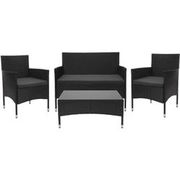 Neuwertig] Poly-Rattan Garnitur HHG-813, Balkon-/Garten-/Lounge-Set Sofa Sitzgruppe schwarz, Kissen dunkelgrau - black