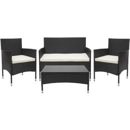Neuwertig] Poly-Rattan Garnitur HHG-813, Balkon-/Garten-/Lounge-Set Sofa Sitzgruppe schwarz, Kissen creme - black