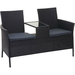 Hegele - neuwertig] Poly-Rattan Sitzbank mit Tisch HHG-243, Gartenbank Sitzgruppe Gartensofa, 132cm schwarz, Kissen dunkelgrau - black